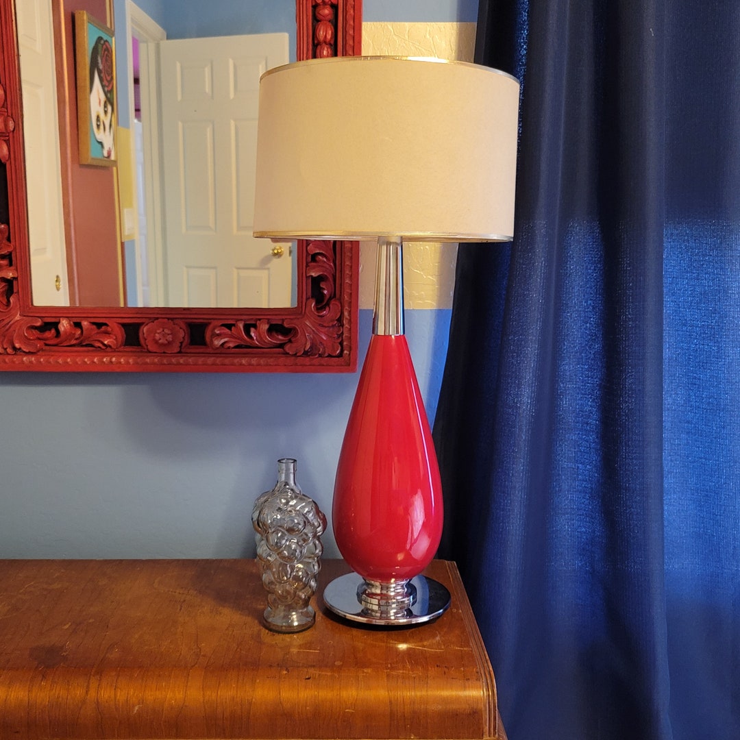Red Teardrop Lamp With Chrome Detail - Etsy