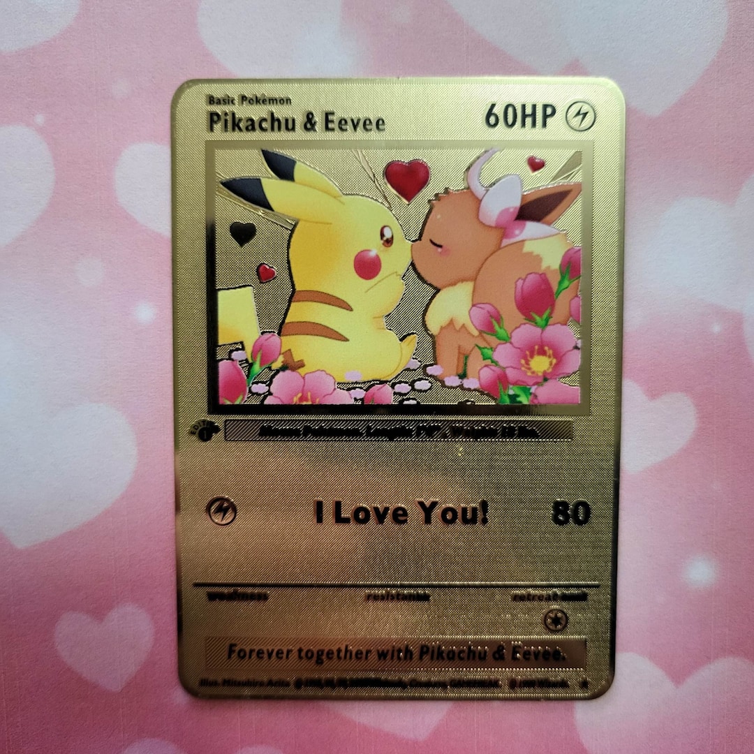Pikachu & Eevee I Choose You Romantic Card Custom Gold Metal - Etsy