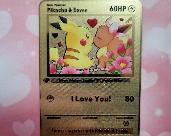 Pikachu & Eevee I Choose You Romantic Card Custom Gold Metal - Etsy