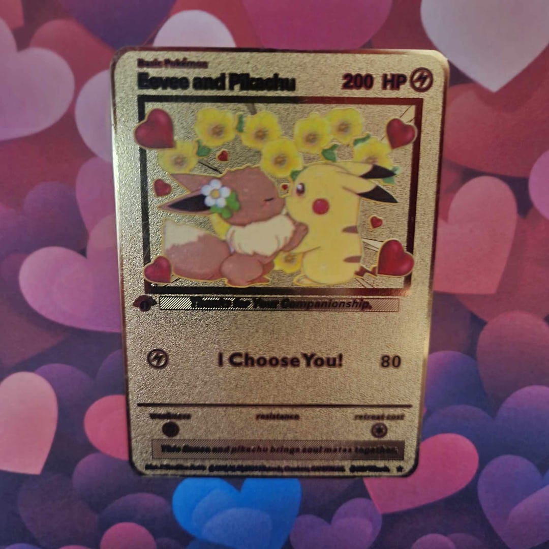 Pikachu & Eevee I Choose You Romantic Card Custom Gold Metal - Etsy