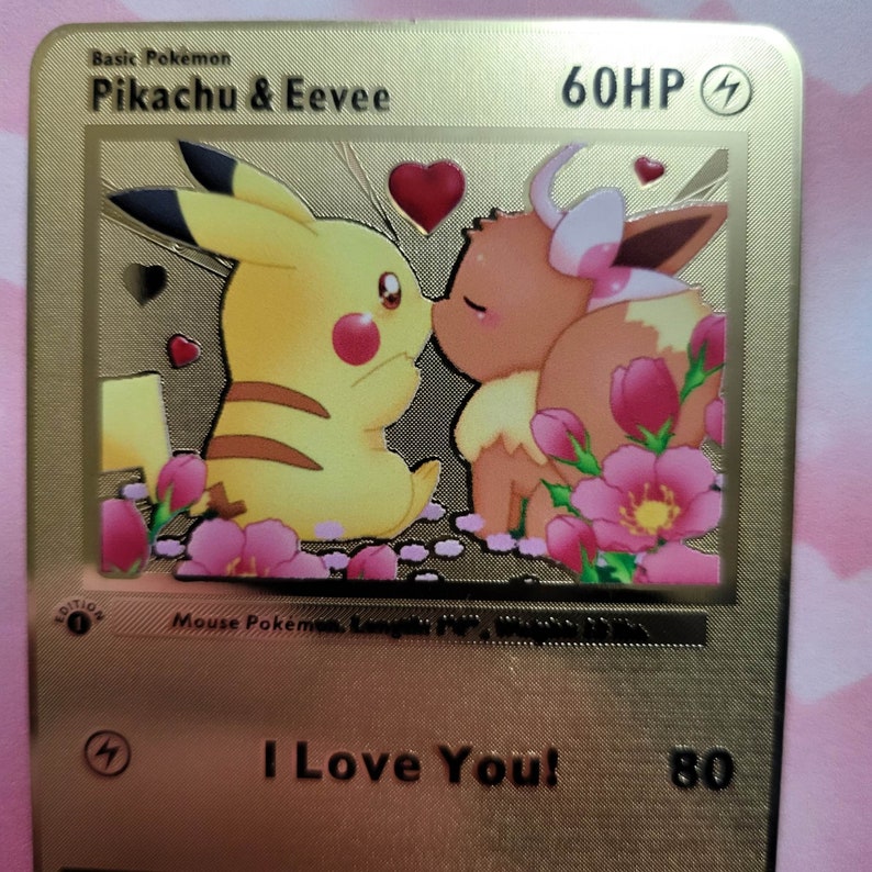 Pikachu & Eevee I Choose You Romantic Card Custom Gold Metal - Etsy