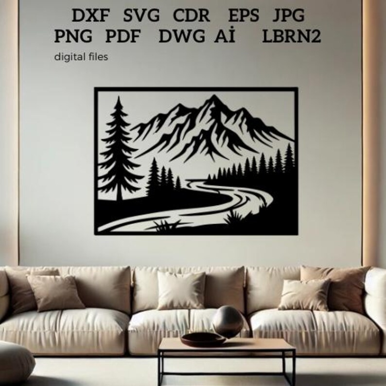 Mountain Scene Laser Cut File, Mountain SVG, DXF, CDR, Dwg, Png, Pdf ...
