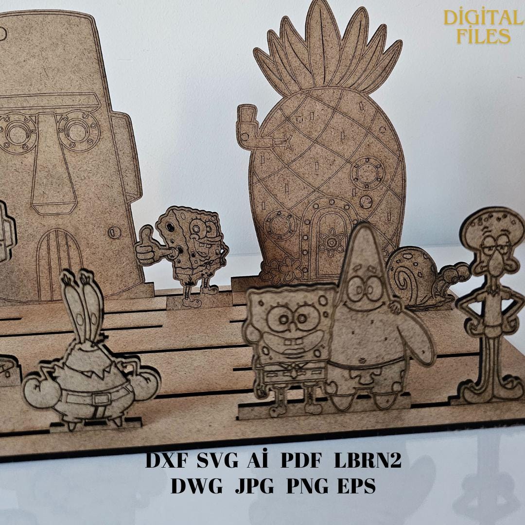 Spongebob Laser Cut Set, 3D Wooden Puzzle, Spongebob Figures, DIY Craft ...