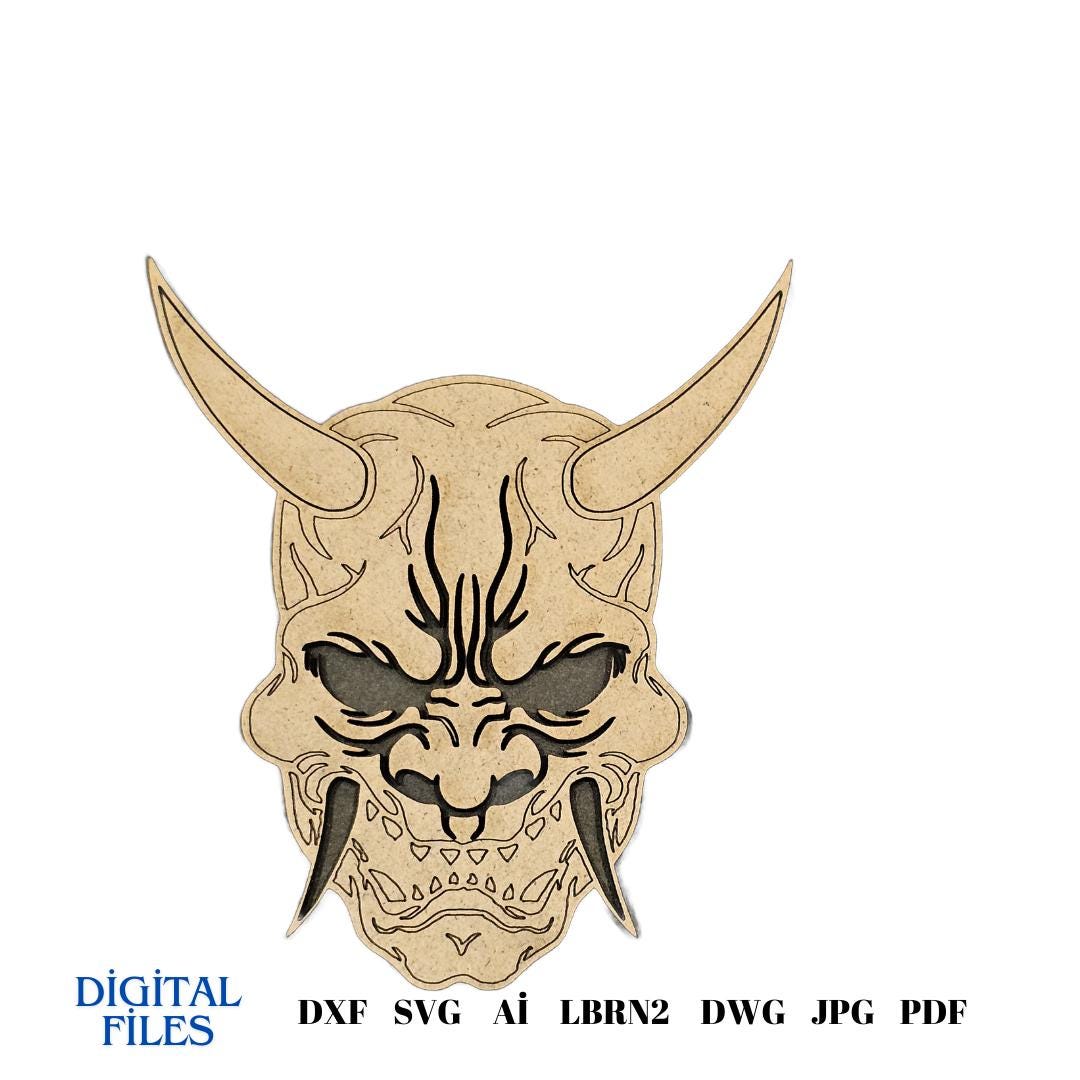 Japanese Demon Oni Mask Design Laser Cut Files DXF, SVG, DWG, Ai, LBRN2 ...