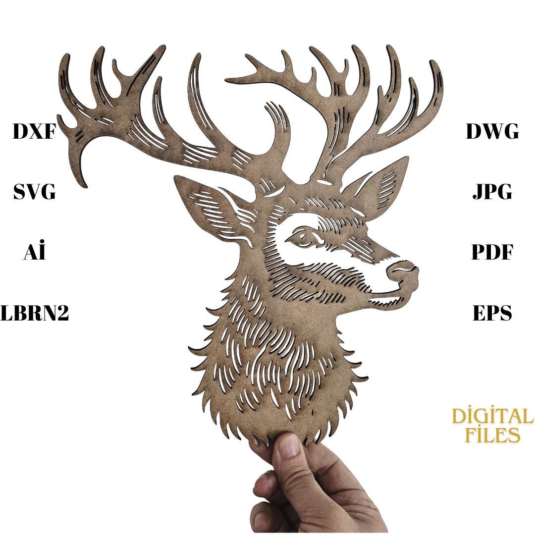 Stag Head Digital Files Perfect for T-shirts, Mugs, and Wall Art DXF ...