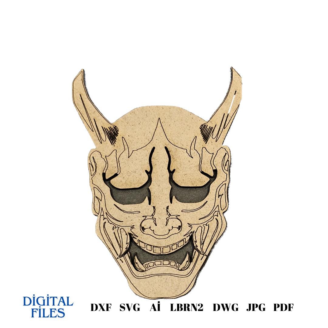 Detailed Oni Mask Design for Laser Cutting DXF, SVG, DWG, Ai, LBRN2 ...
