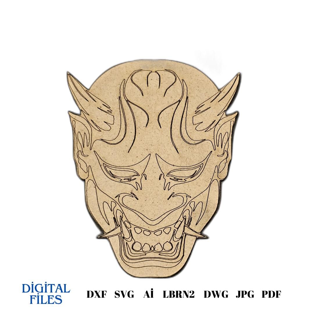 Japanese Oni Demon Mask Laser Cut Files DXF, SVG, DWG, Ai, LBRN2, Pdf ...