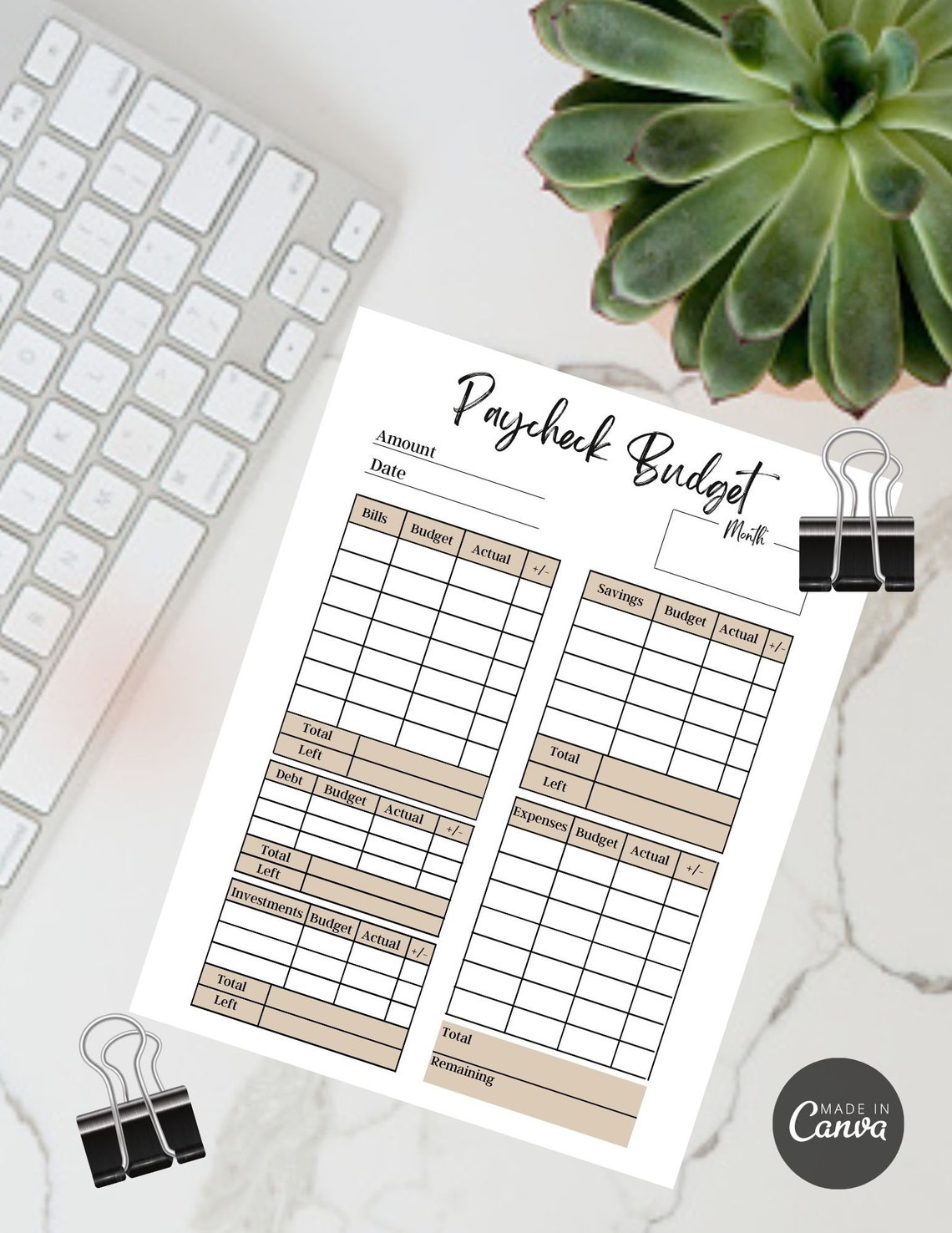 Paycheck Budget Overview Template, Paycheck Budget Printable, Budget ...