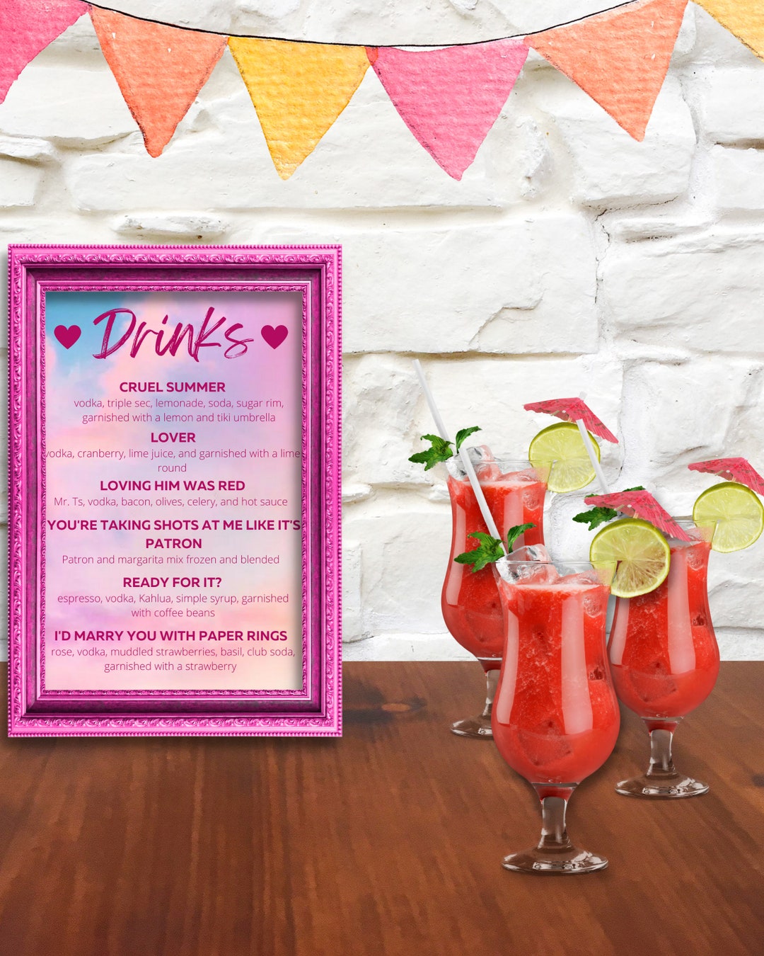 LOVER Theme Bar Menu| Custom Cocktail Menu | Taylor Swift Bachelorette ...