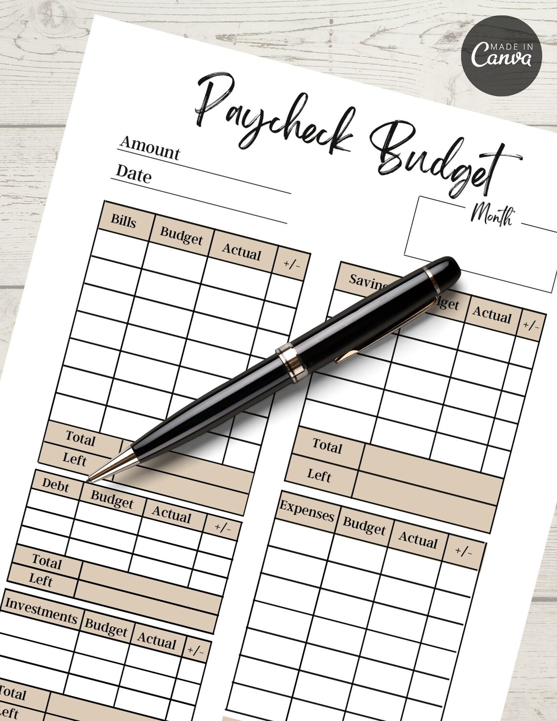 Paycheck Budget Overview Template, Paycheck Budget Printable, Budget ...