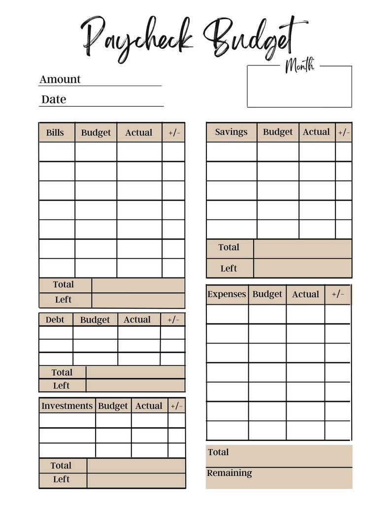 Paycheck Budget Overview Template, Paycheck Budget Printable, Budget ...