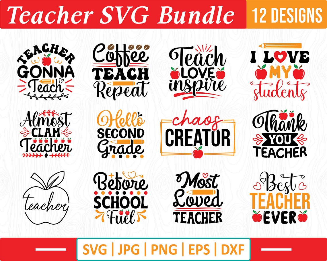 Teacher Svg Bundle, Teacher Quote Svg, Teacher Svg, School Svg, Teacher ...