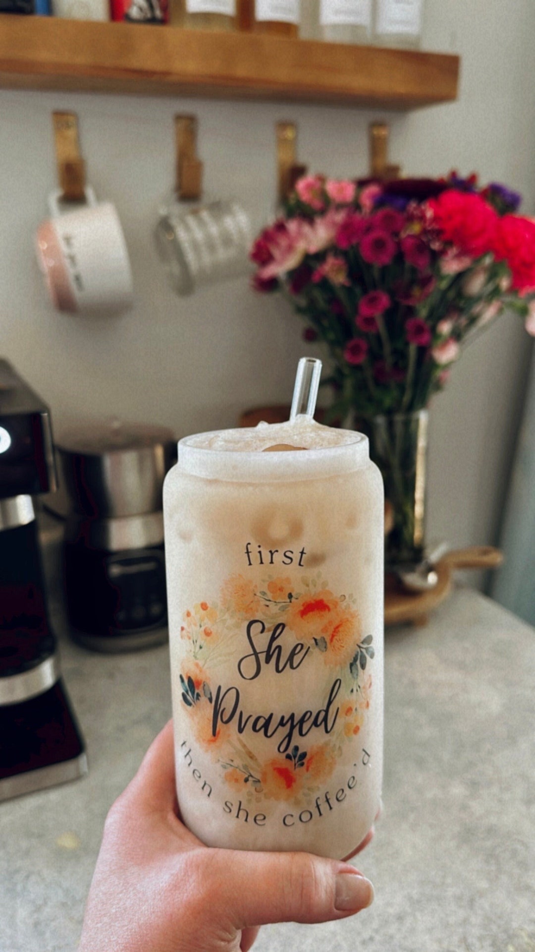 First She Prayed Then She Coffee’d Glass Cup | Soda Can Cup | COFFEE ...