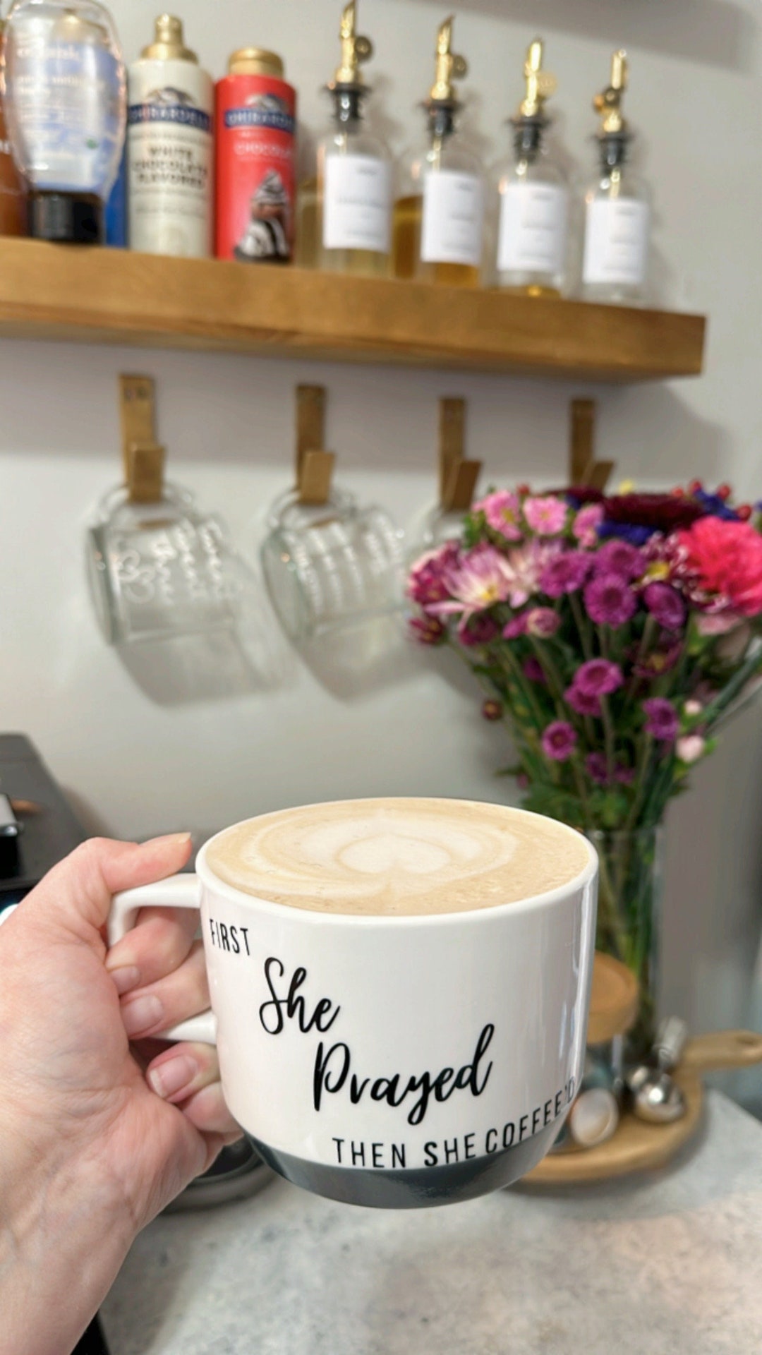 First She Prayed Then She Coffeed Greyish Blue Bottom 19oz Ceramic Mug ...
