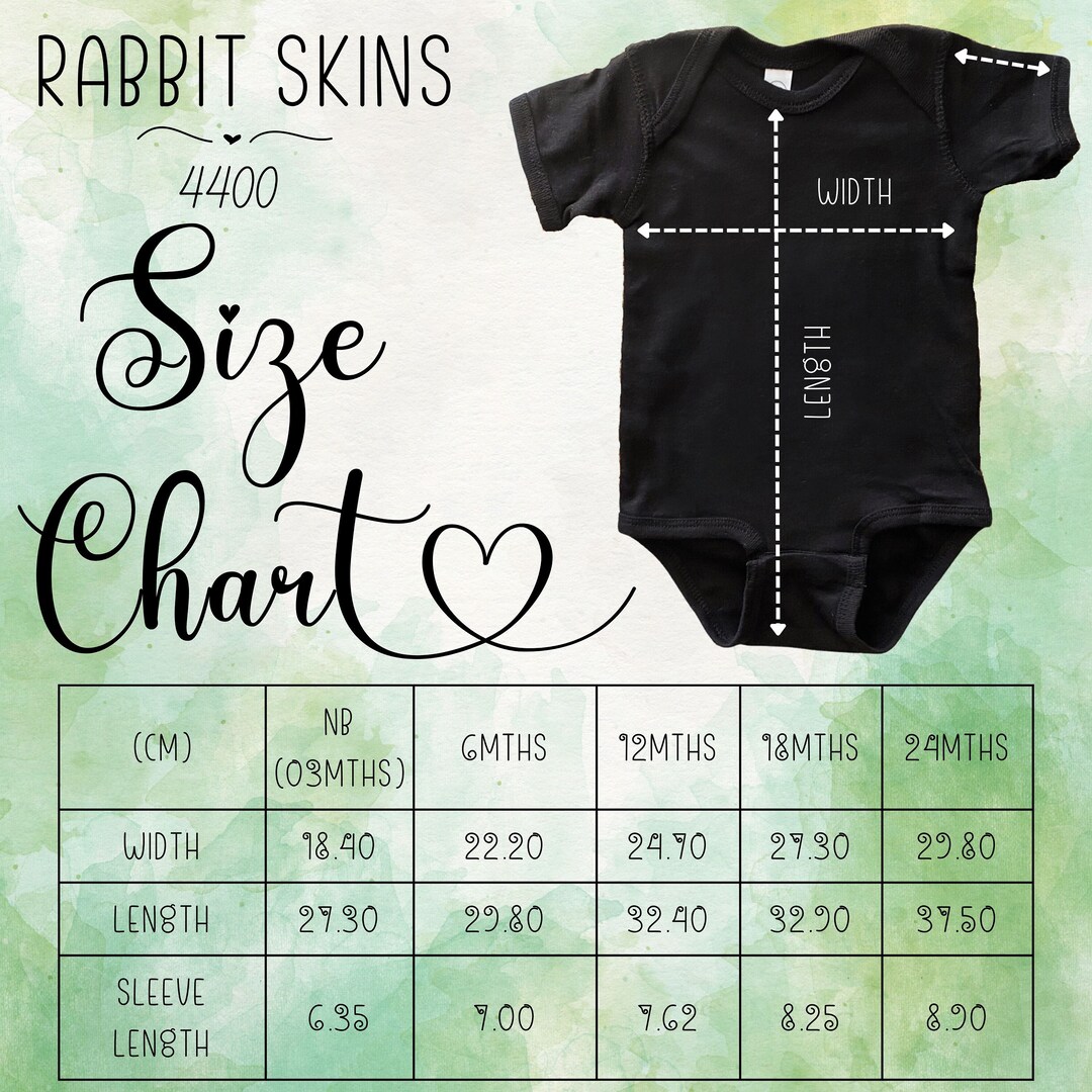 Rabbit Skins 4400 Size Chart, Sizing Guide, Infant Bodysuit, Size Chart ...