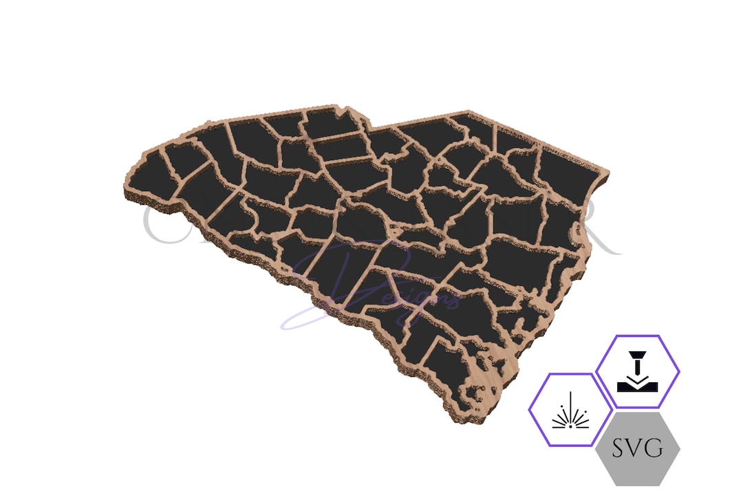 South Carolina Counties Map - SC Counties - Laser Cut File - Laser ...