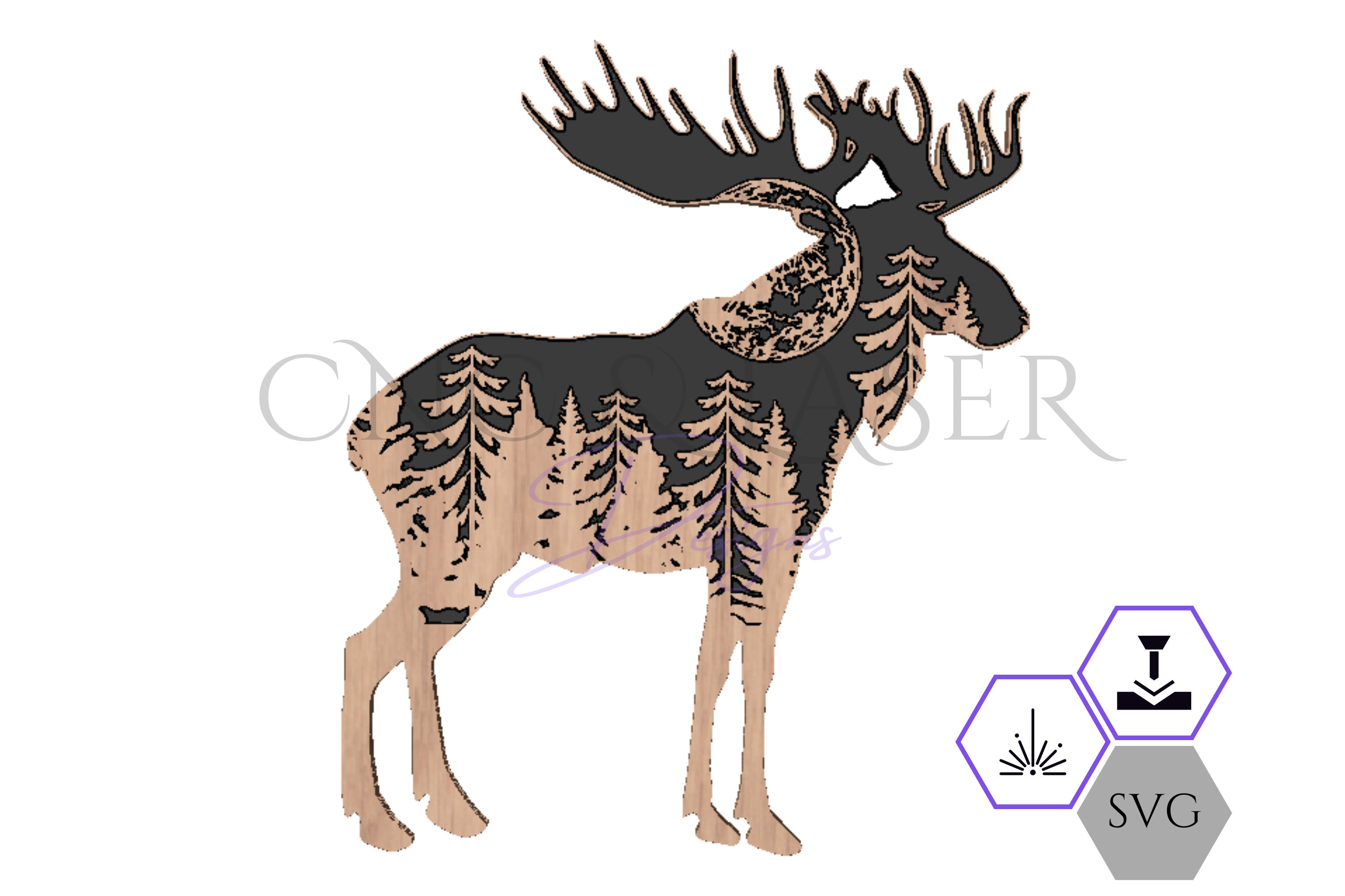 Moose and Forest Scene SVG Nightime Nature Scene Moose SVG - Etsy