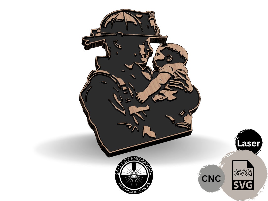 Firefighter Holding Child SVG: Laser Cut CNC Vector File - Etsy