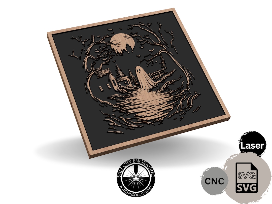 Ghost Haunted Halloween Scene SVG - Spooky Scene - Vector File ...