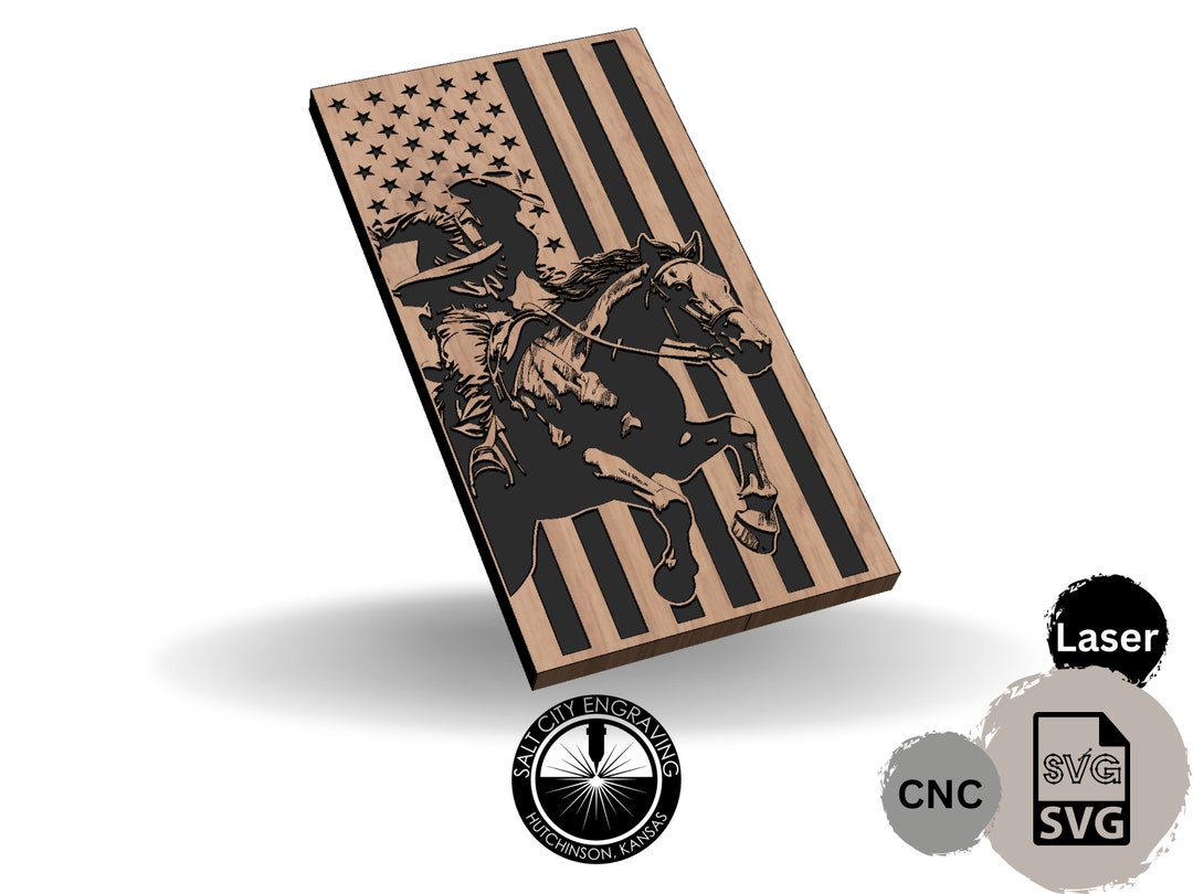 Cowboy Detailed Vertical American Flag SVG - CNC Files - Rodeo ...