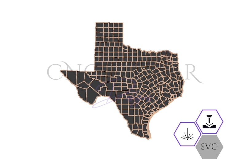 Texas Counties Map SVG - Laser Cut File - Etsy