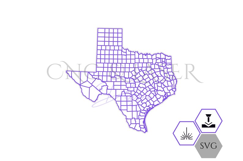Texas Counties Map SVG - Laser Cut File - Etsy