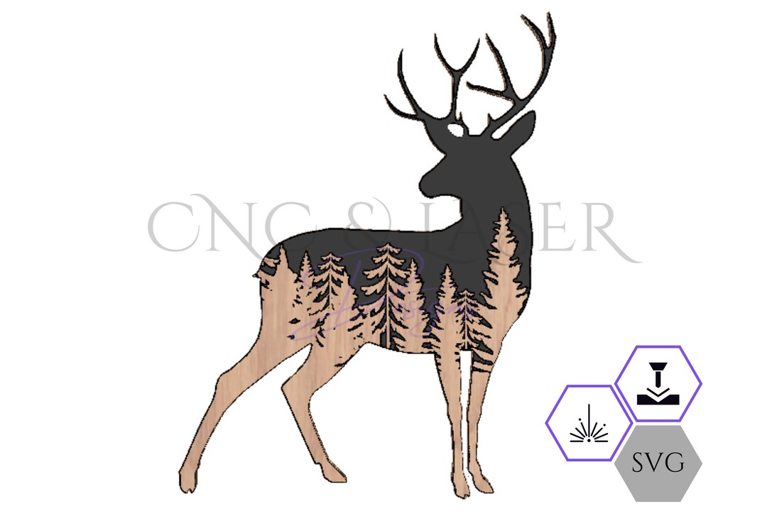 Deer and Forest Scene SVG - Nightime Nature Scene - Deer SVG ...