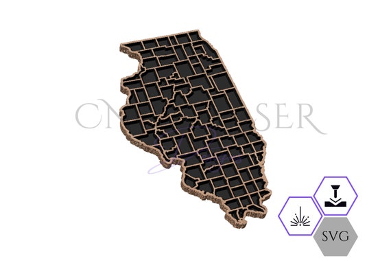 Illinois Counties Map SVG Illinois Counties Laser Cut File | Etsy