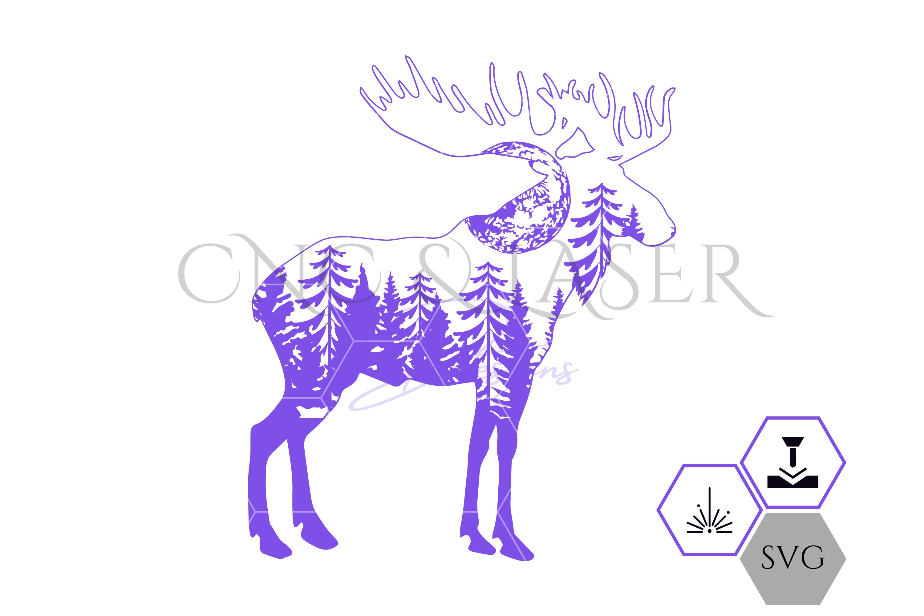Moose and Forest Scene SVG Nightime Nature Scene Moose SVG - Etsy