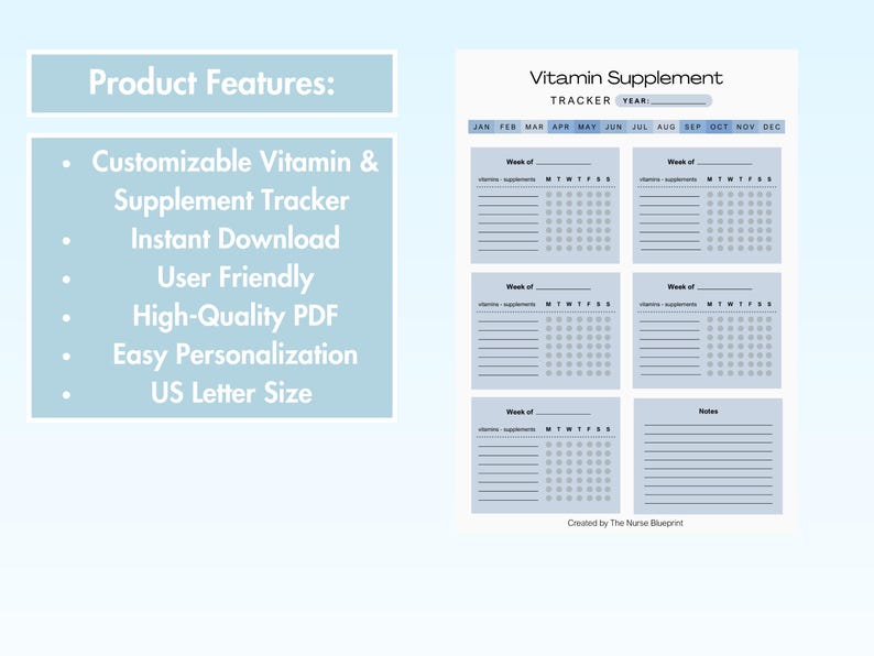 Printable Vitamin Supplement Tracker | Health Planner Insert | Daily ...
