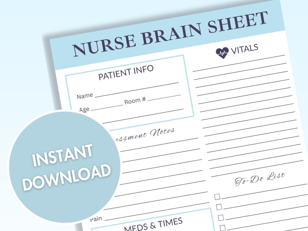Printable Nurse Brain Sheet | Patient Report Sheet for Nurses | Med ...