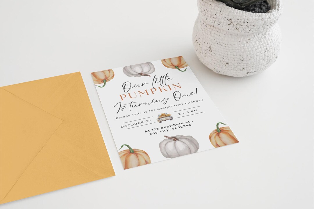 Fall Themed First Birthday Invitation Template - Etsy