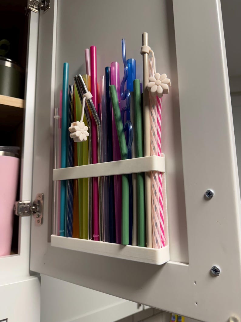Large Space Saving 3d Printed Straw Holder Mounts Inside Cabinet Door
