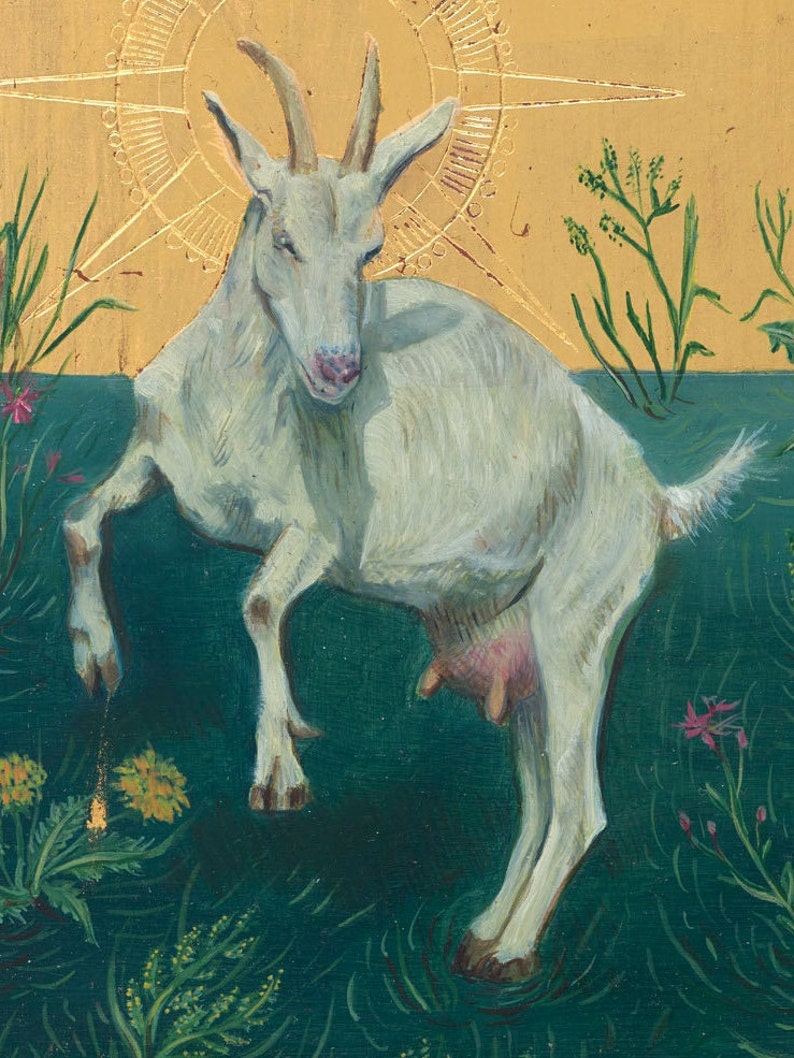 Holy Goat Oil Painting Hand-painted Wood Animal Gold - Etsy