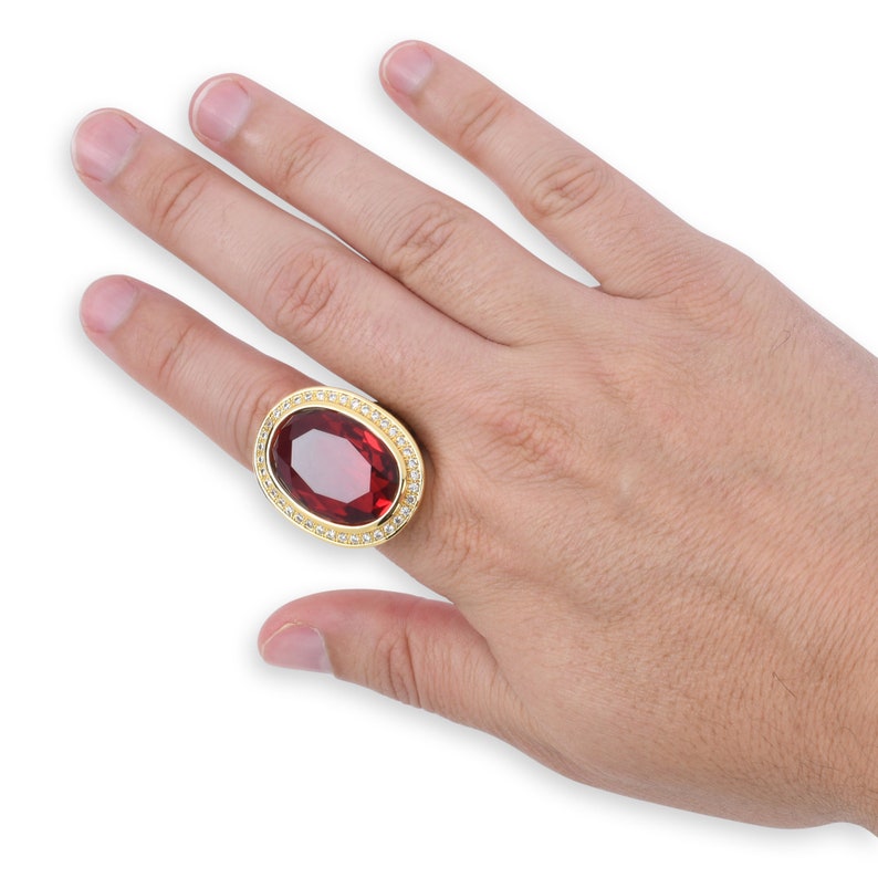 Ruby Red Cubic Zirconia 14k Gold Plated Bishop Cross and Midre Ring ...