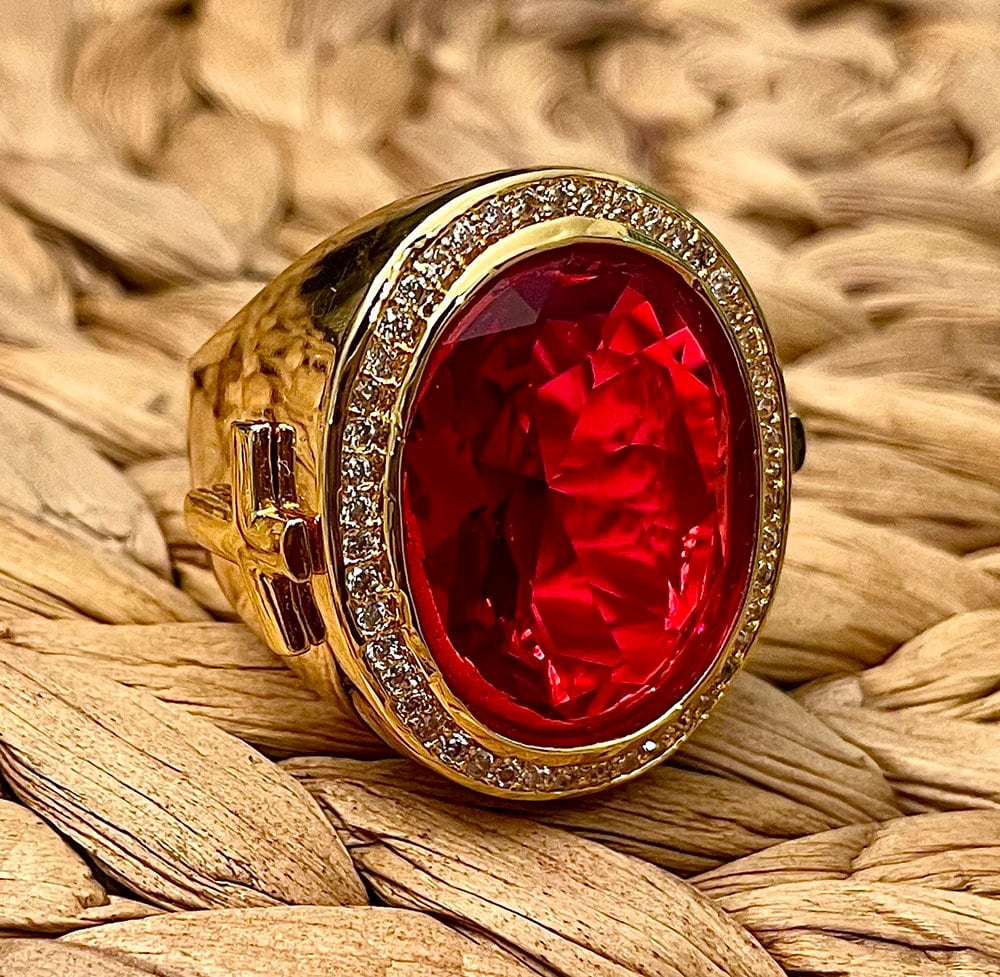 Ruby Red Cubic Zirconia 14k Gold Plated Bishop Cross Ring - Etsy