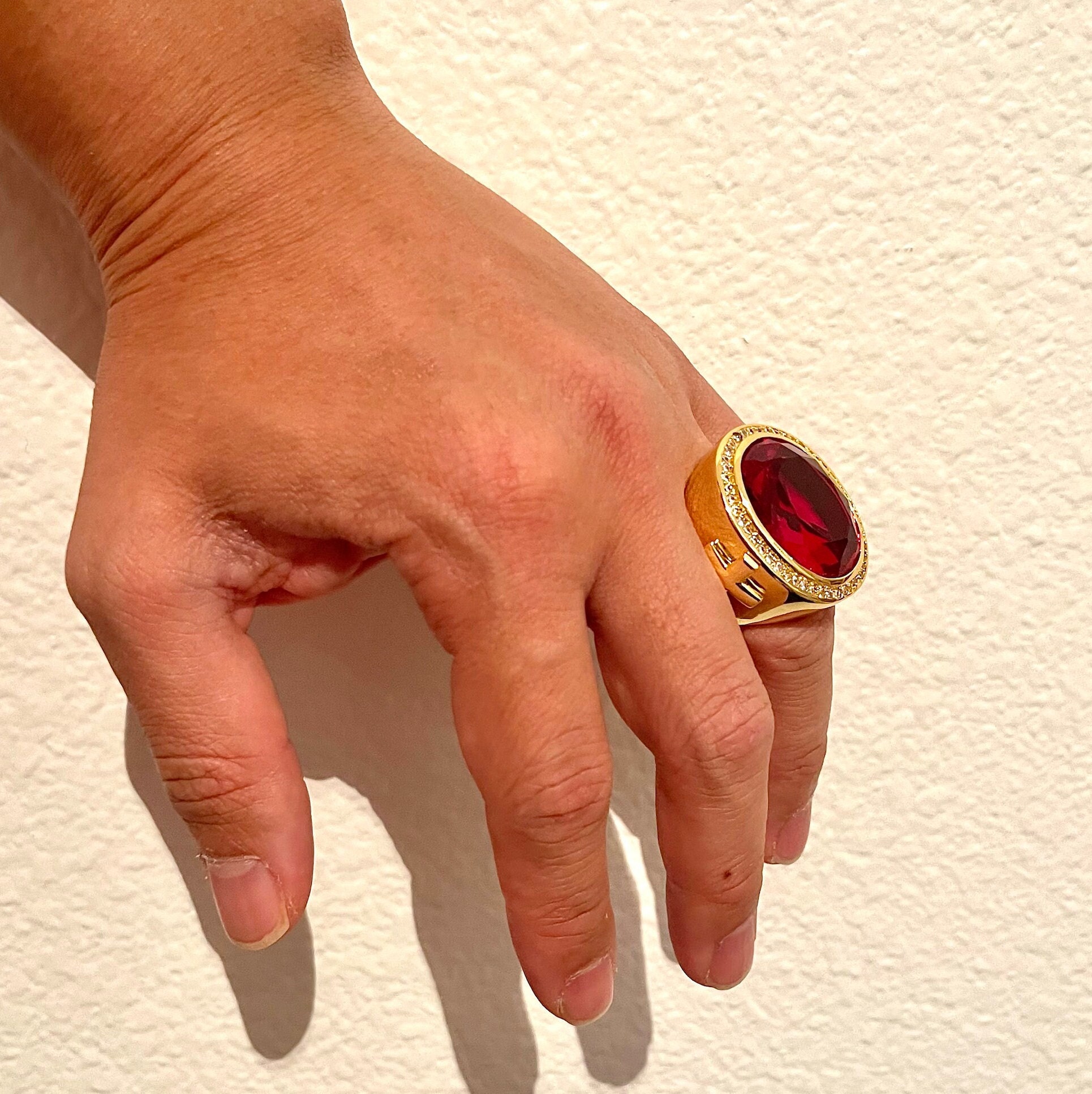 Ruby Red Cubic Zirconia 14k Gold Plated Bishop Cross Ring | Free USPS ...