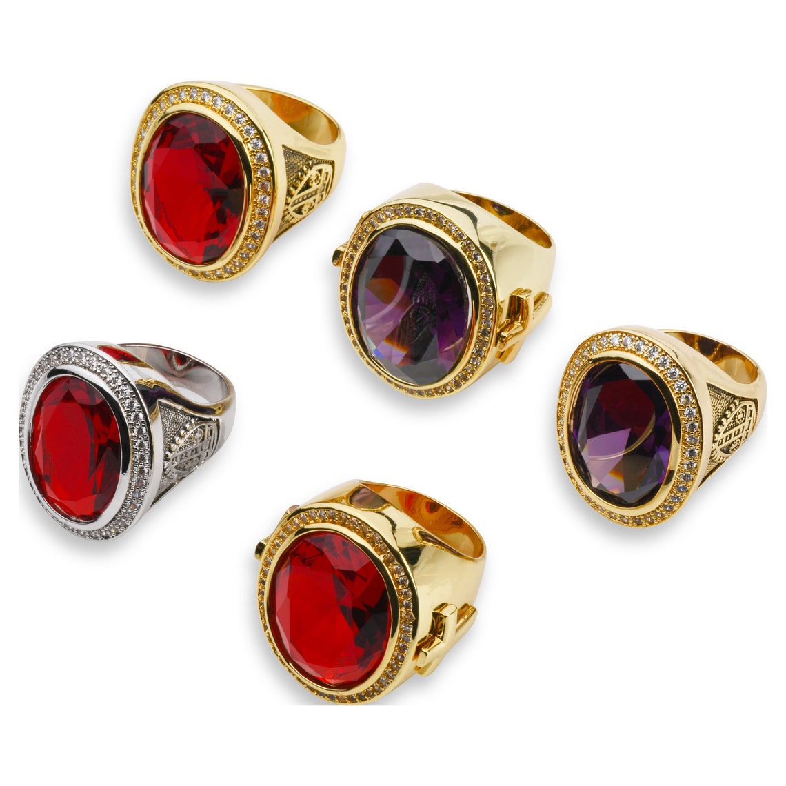 Ruby Red Cubic Zirconia 14k Gold Plated Bishop Cross and Midre Ring ...