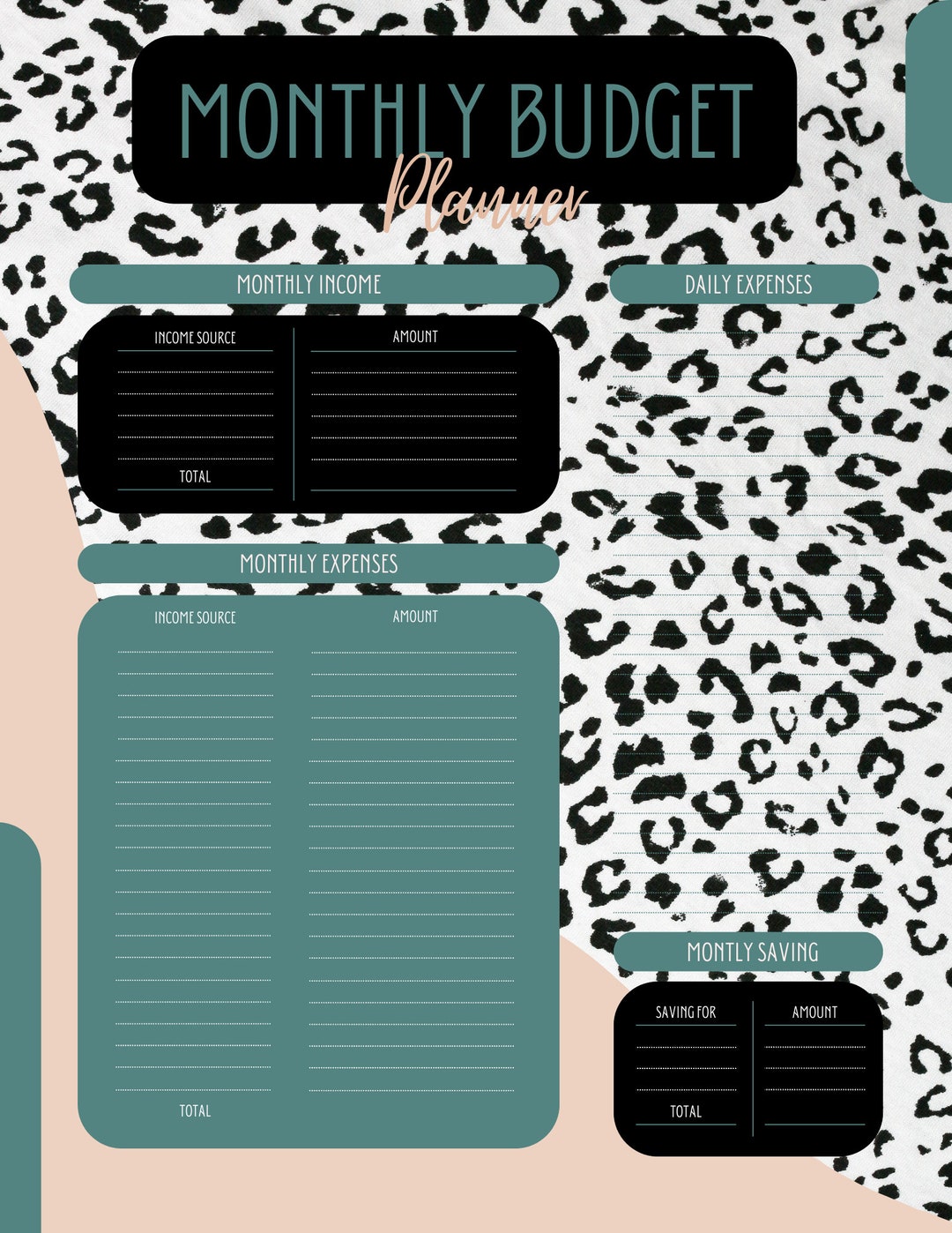 Budget Planner, Cheetah Planner, Budgeting, Digital Prints, Digital ...