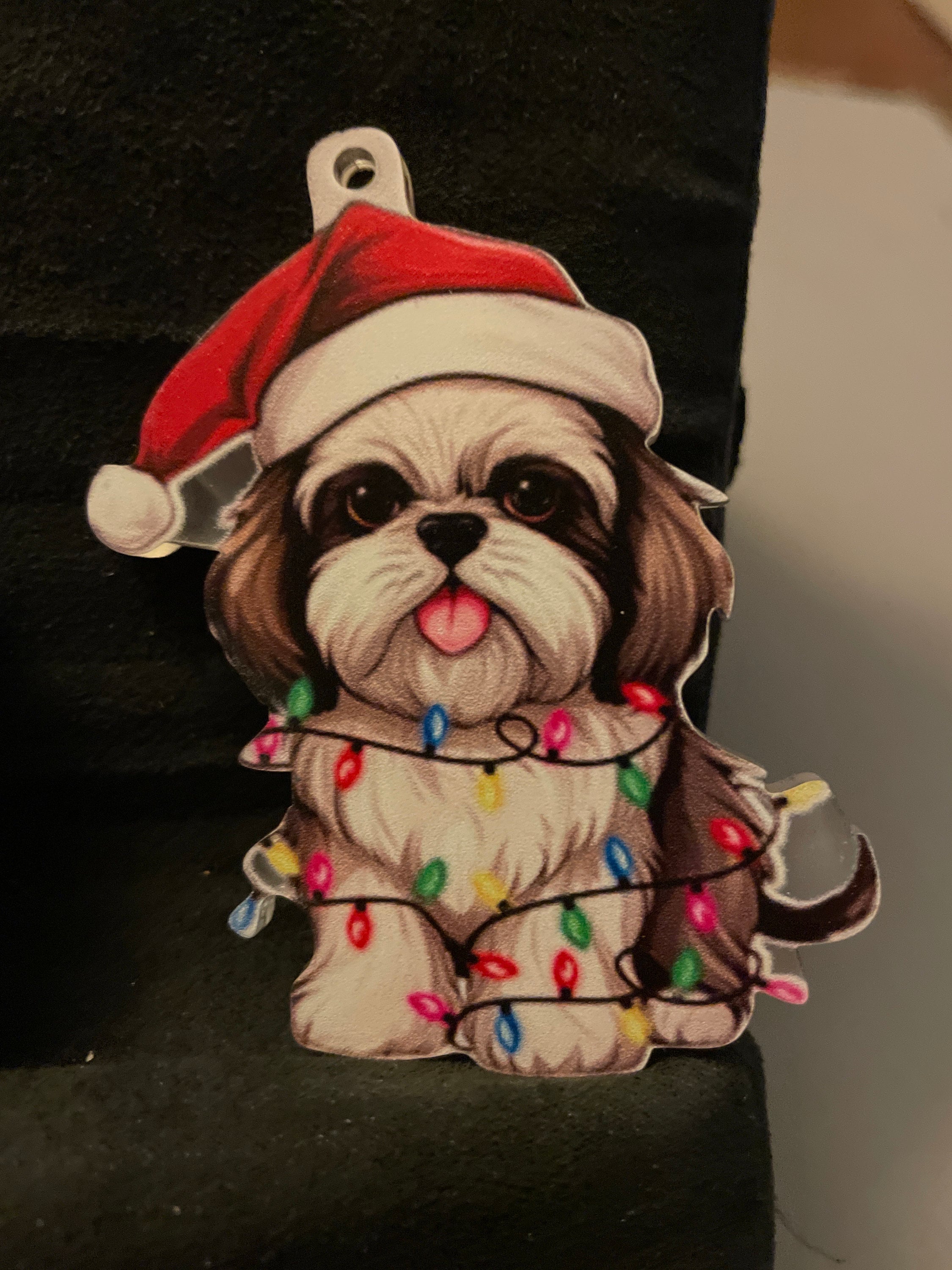 Acrylic Ornament Shih Tzu Two Tone Dog With Lights and Christmas Hat - Etsy