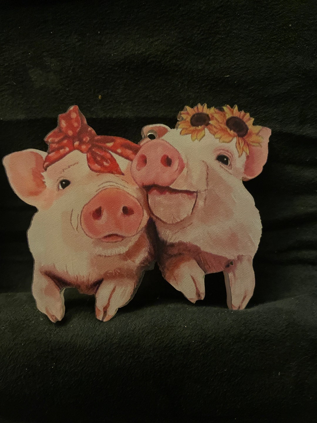 Acrylic Cartoon, Couple of Pigs, With Sunflower Bow Ornament, Hanger - Etsy