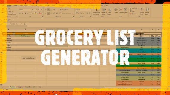 Grocery / Shopping List Generator Excel Spreadsheet | Etsy UK