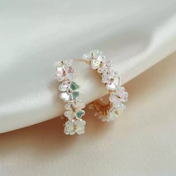 Flower Gold Hoop Earrings - Etsy