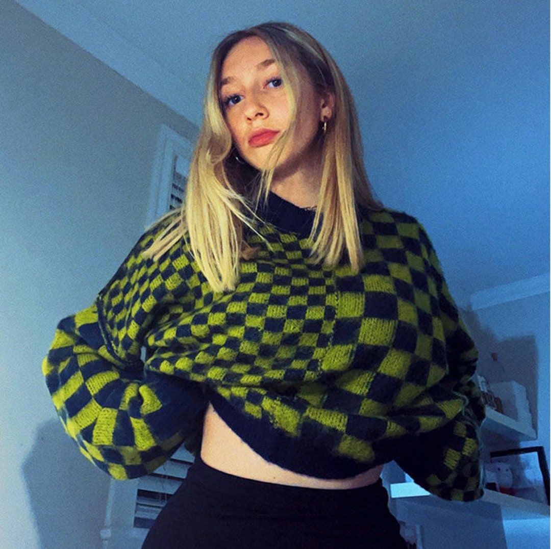Checkered Knit Cozy Classic Style Unique Loose Design Autumn - Etsy
