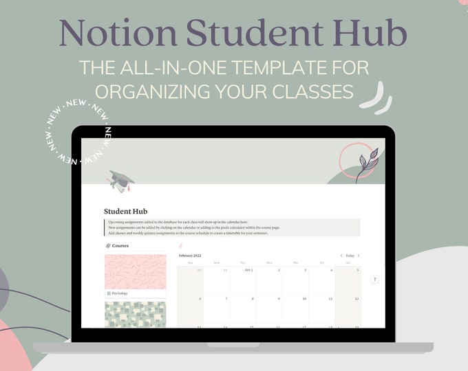 Modèle Notion Student Hub Thème vert et rose mignon - Etsy France