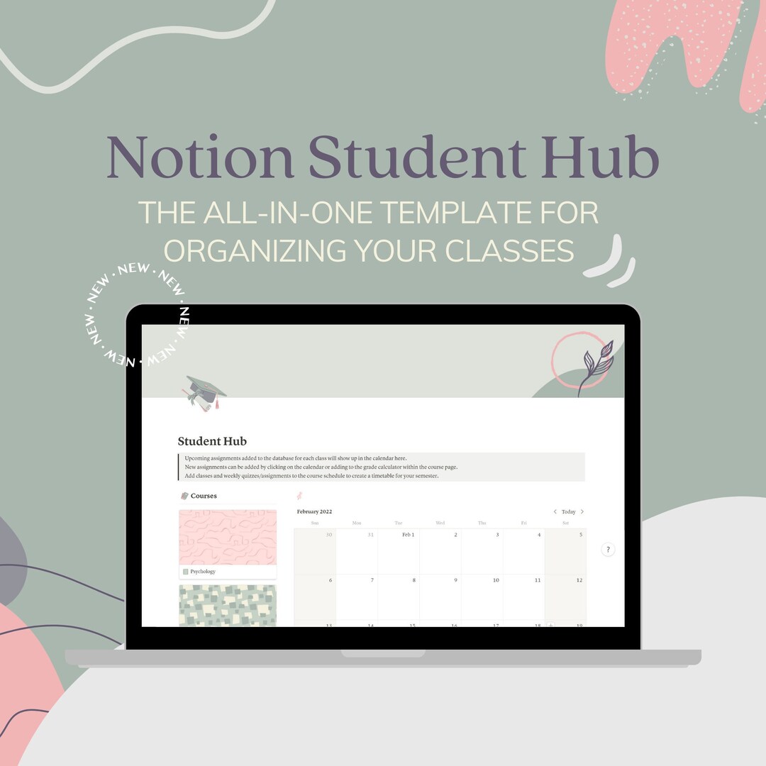 Notion Student Hub Template Cute Green & Pink Theme - Etsy