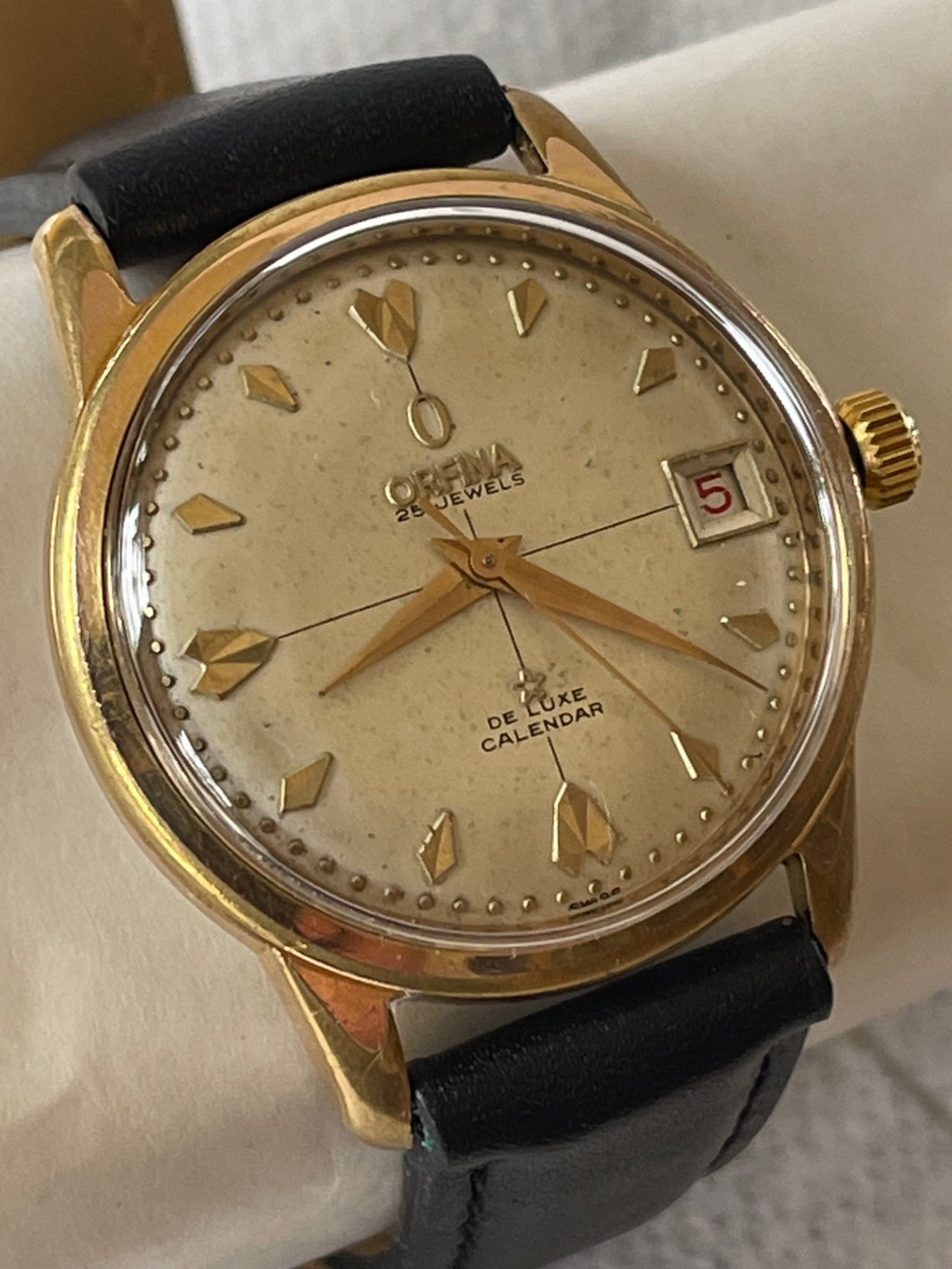 Orfina De Luxe Calendar Red Date Automatic Tropicalized Gold Capped ...