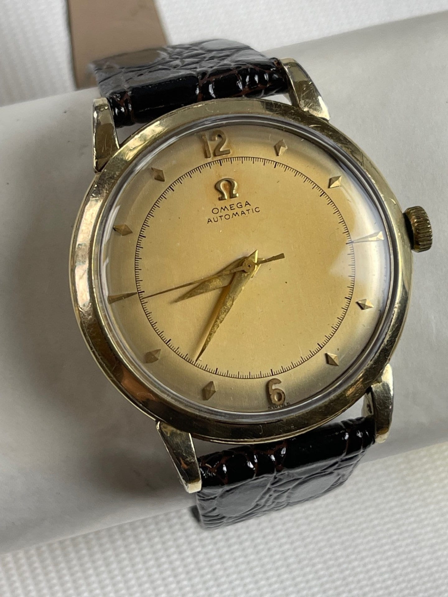 Omega Gold Capped Bumper Automatic Two Tone Pie Pan Dial Screw Down ...