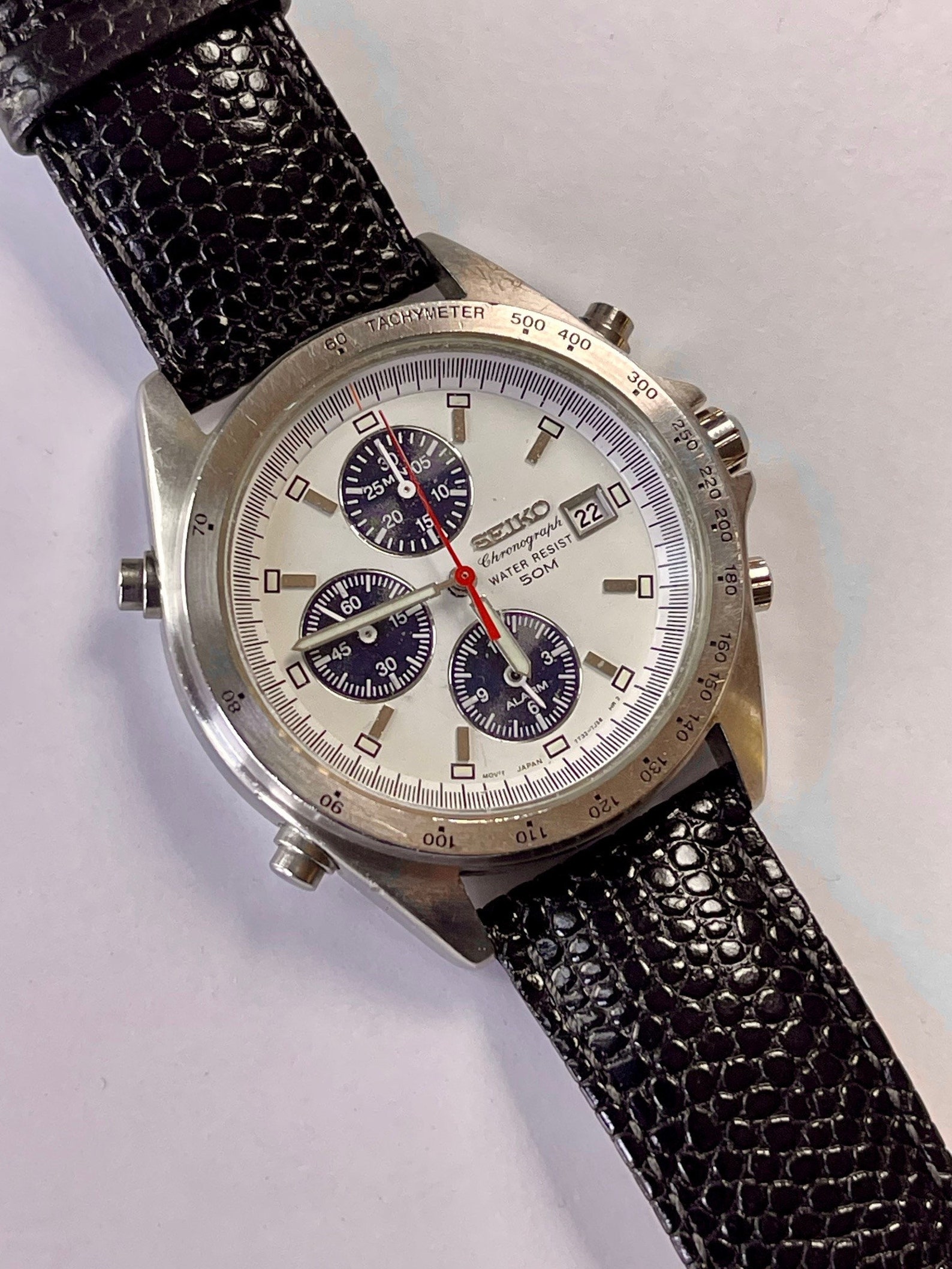 Seiko Chronograph Panda Dial Calendar Date Alarm Stainless Steel Screw ...