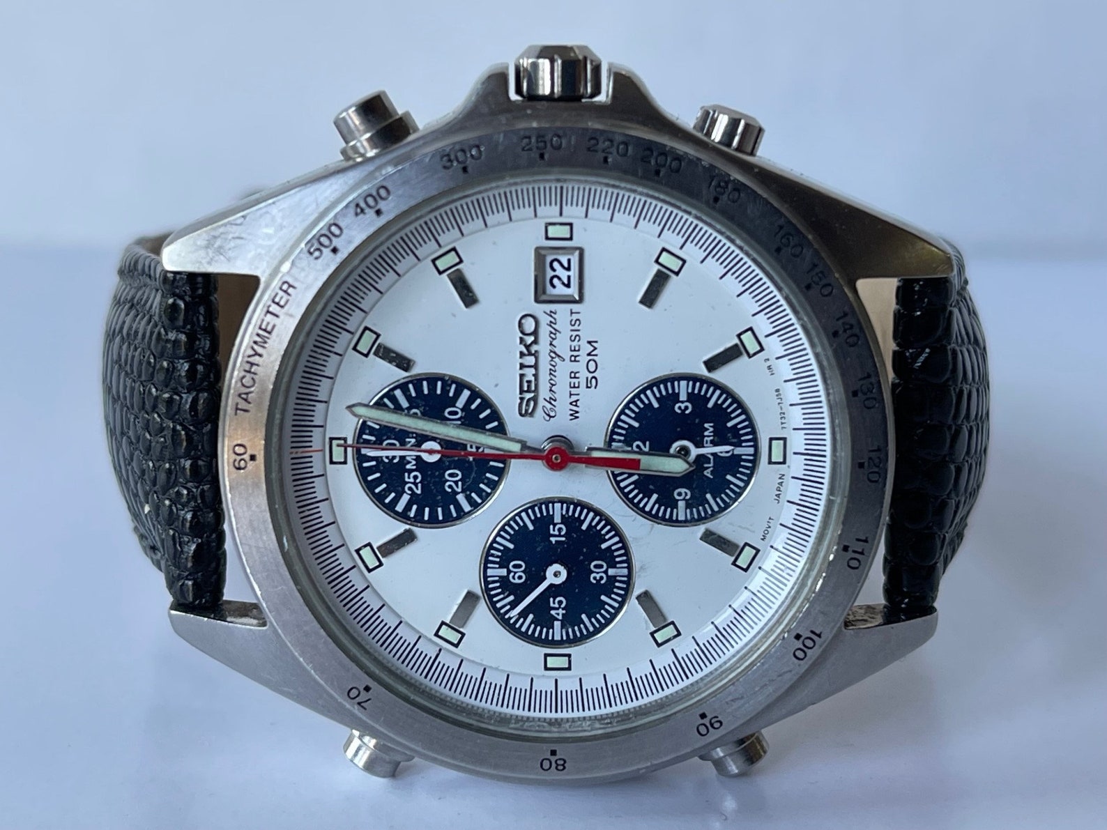 Seiko Chronograph Panda Dial Calendar Date Alarm Stainless Steel Screw ...